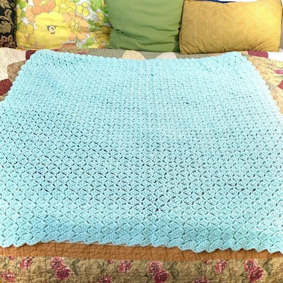 Handmade | Bedding | Vintage Handmade Light Blue Teal Afghan Baby ...